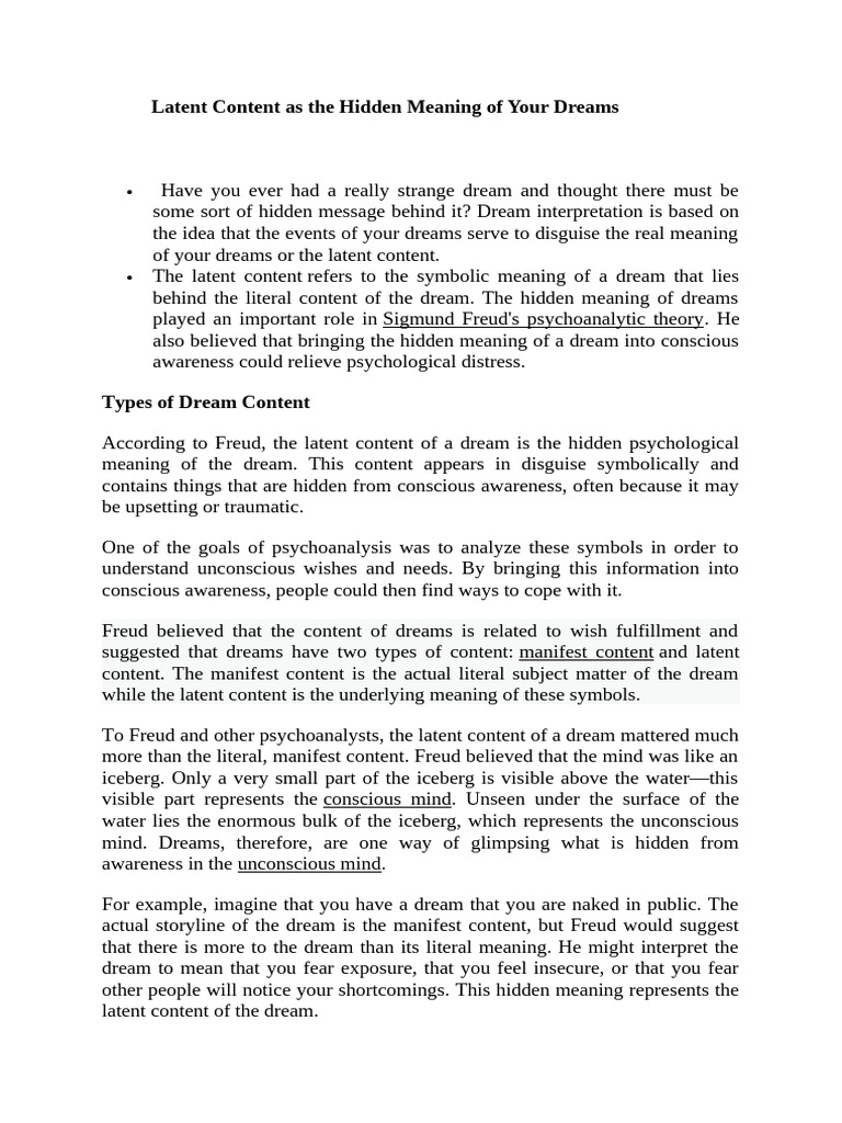Understanding Latent Dream Content | PDF | Unconscious Mind | Sigmund Freud