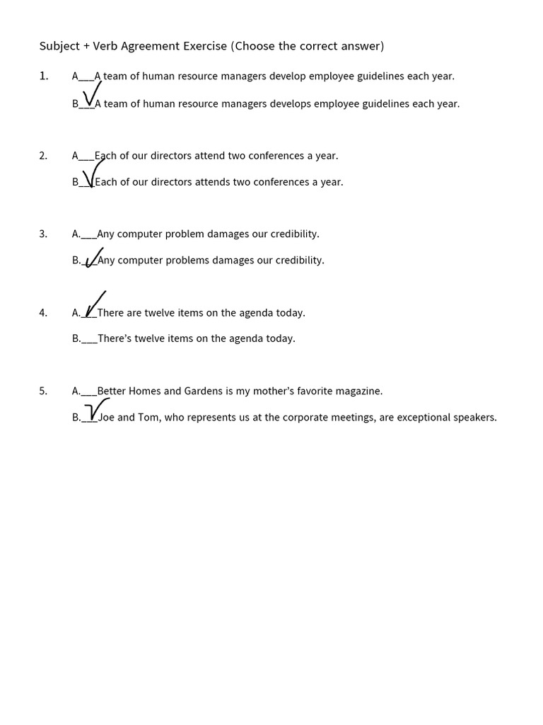 Tip 1 Subject Verb Agreement Exercise | PDF