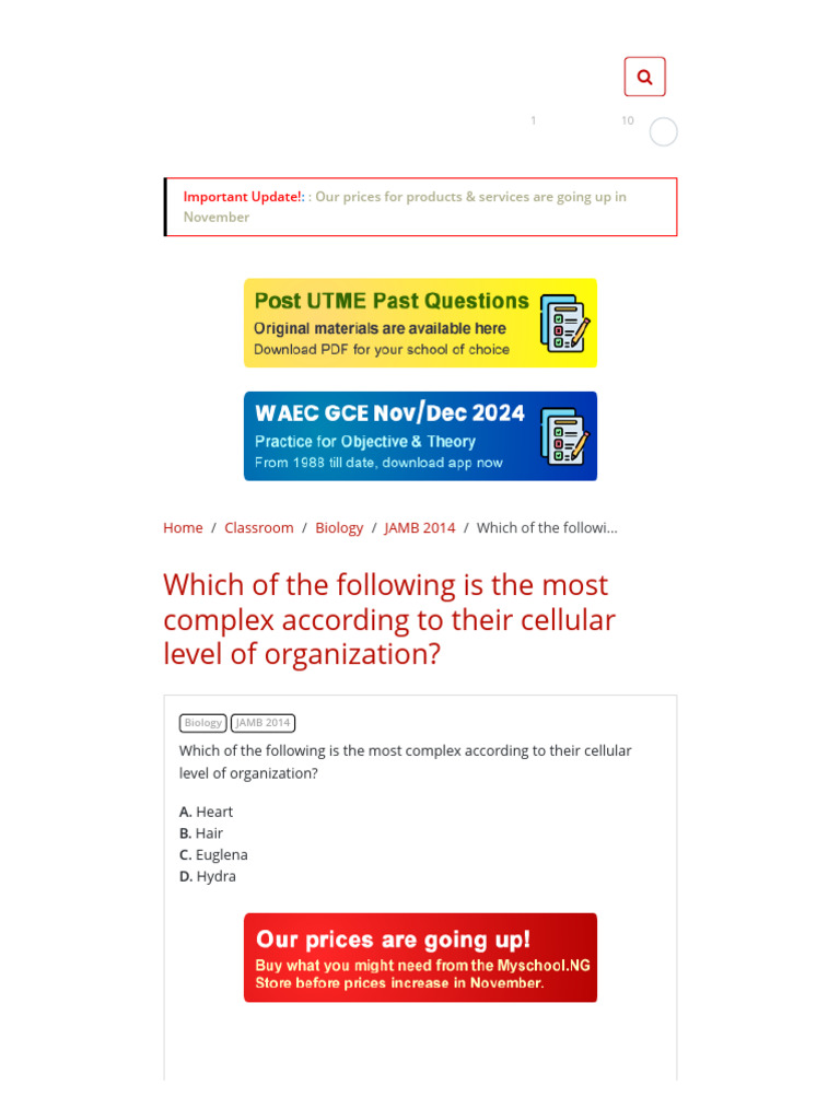 Complex Levels of Biological Organization | PDF | Cell (Biology ...