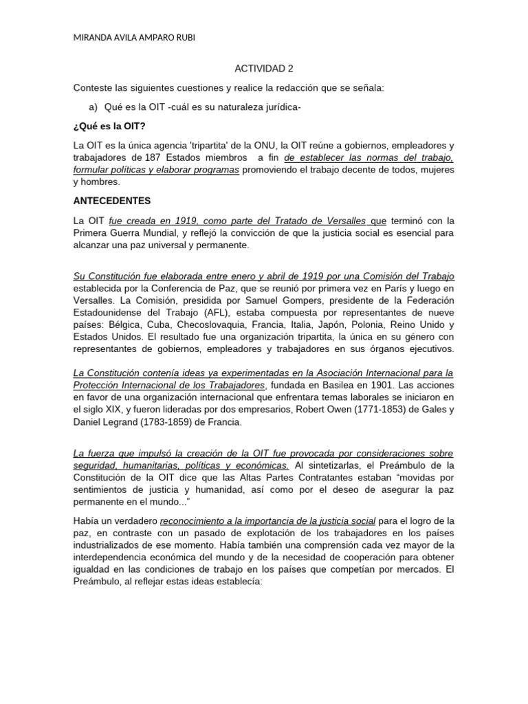 Actividad 2 Oit, Nom, Contrato de Trabajo | PDF | Organización Internacional del Trabajo | Salario