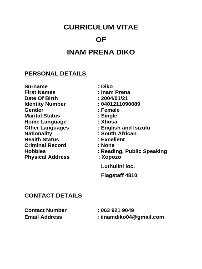 Curriculum Vitae of Diko Prena Inam | PDF | Social Science | Language Arts & Discipline