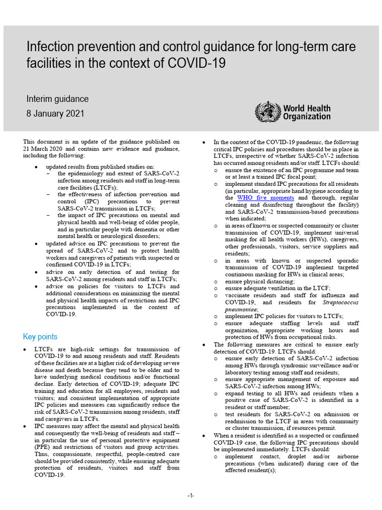 WHO 2019 nCoV IPC - Long - Term - Care 2021.1 Eng | PDF | Hygiene ...