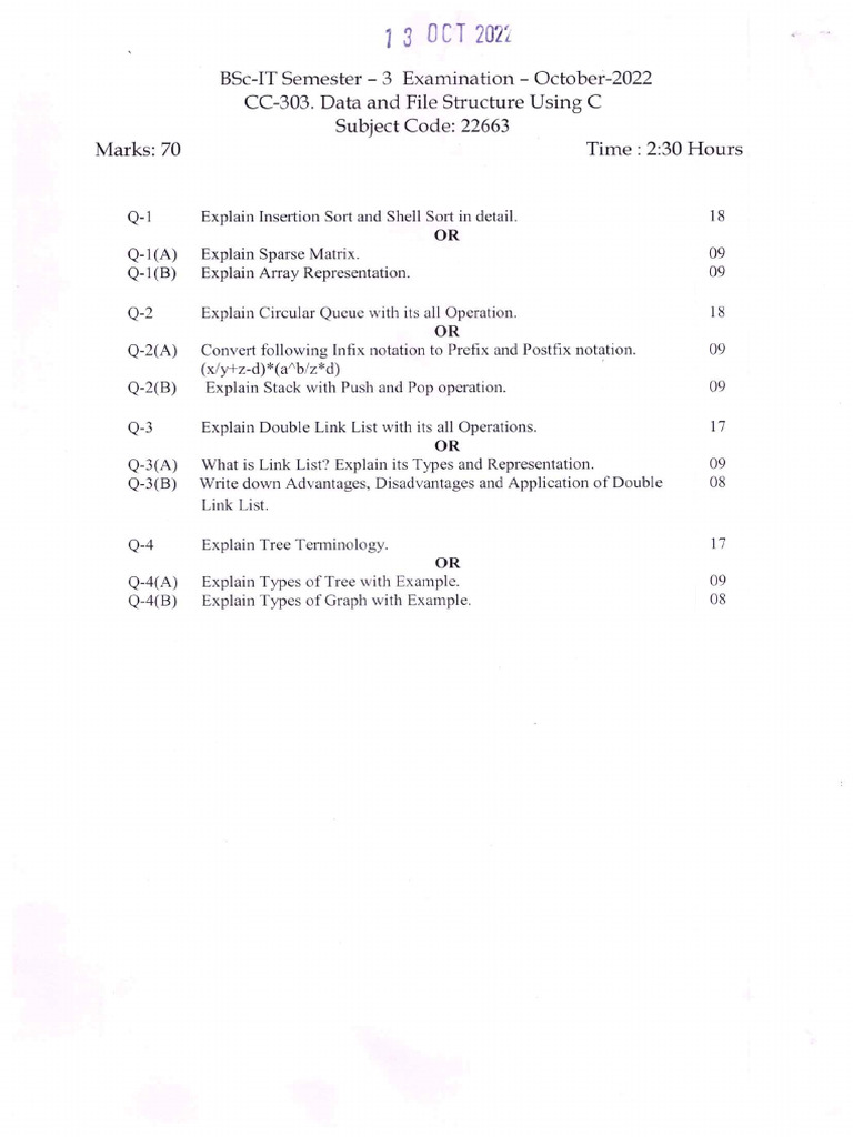 Bscit Sem3 22663 Oct-2022 Data File Stru. | PDF