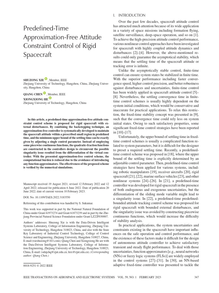 Predefined-Time Approximation-Free Attitude Constraint Control of Rigid Spacecraft | PDF ...