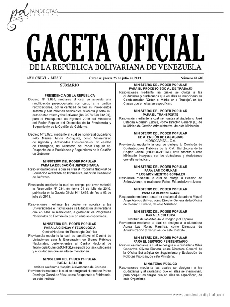 Gaceta Oficial Aprobacion de Los PNF Unelmlk 2018 | PDF