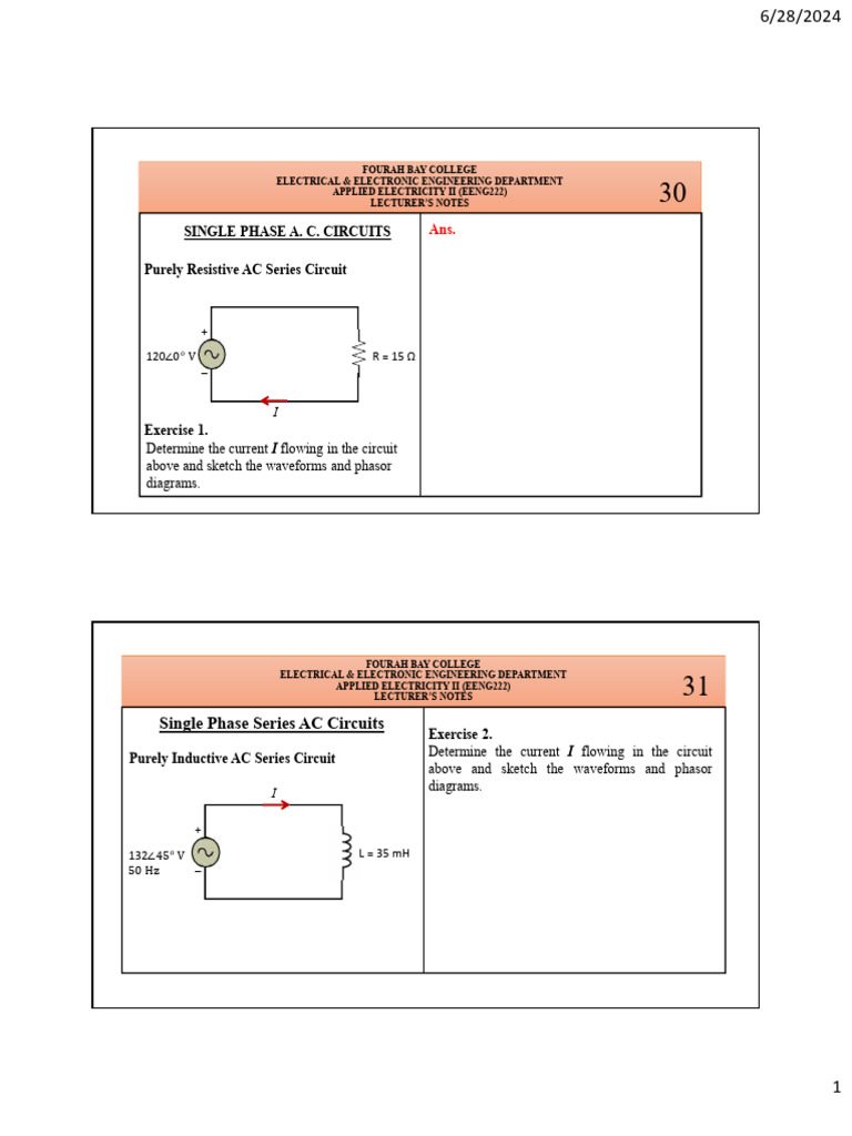 AC Circuit Analysis Exercises EENG222 | PDF | Electrical Impedance ...