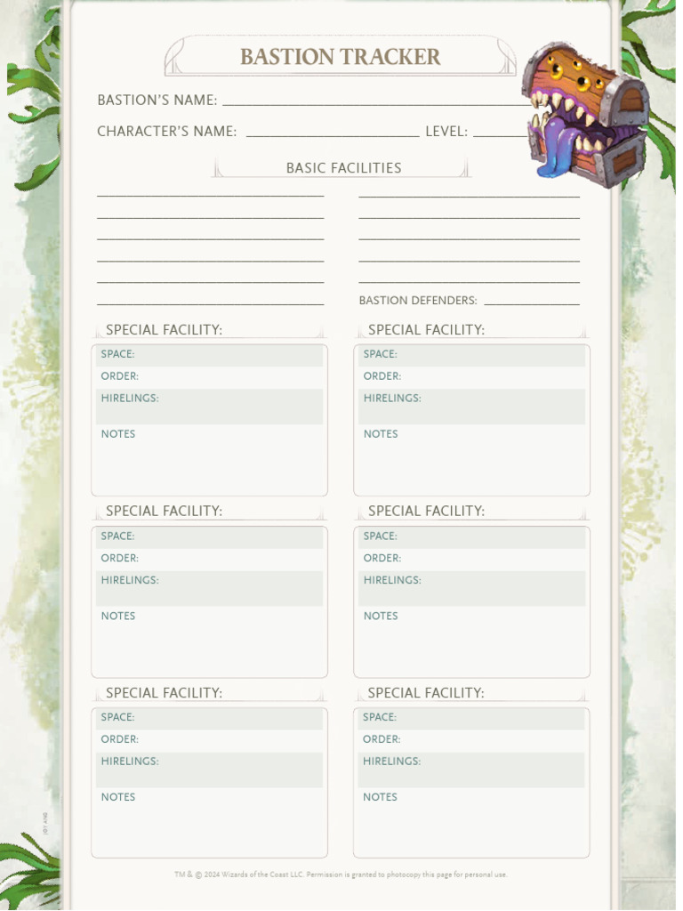 D&D 2024 Bastion Tracking Sheet | PDF