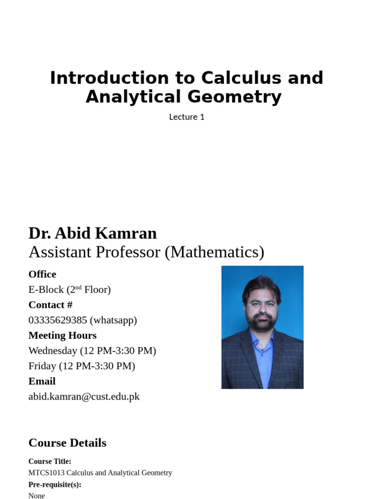 Lecture1 (Introduction To Calculus and Analytical Geomtery) | PDF