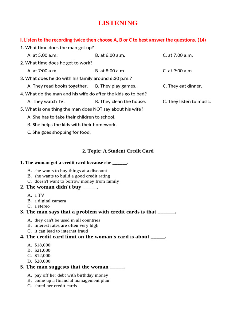 Listening Comprehension Practice Questions | PDF | Self-Improvement ...