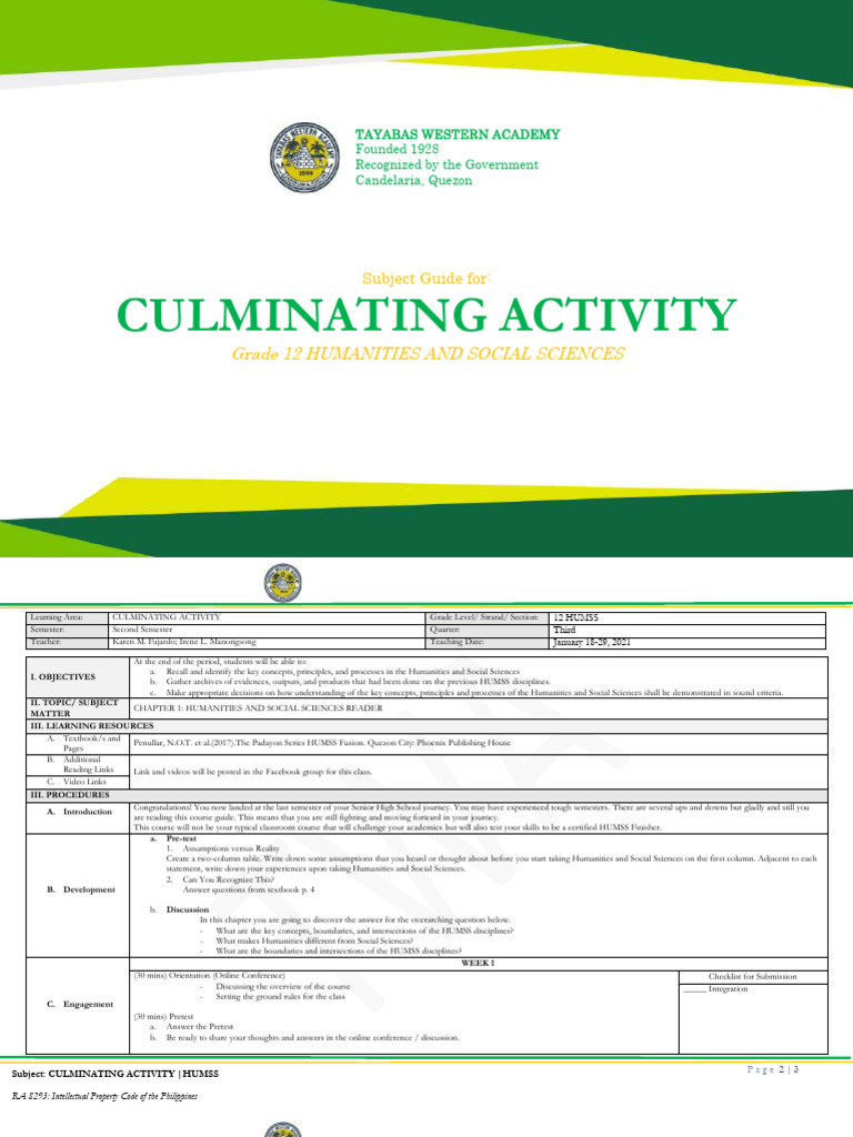 Grade 12 HUMSS Culminating Activity Guide | PDF | Critical Thinking ...