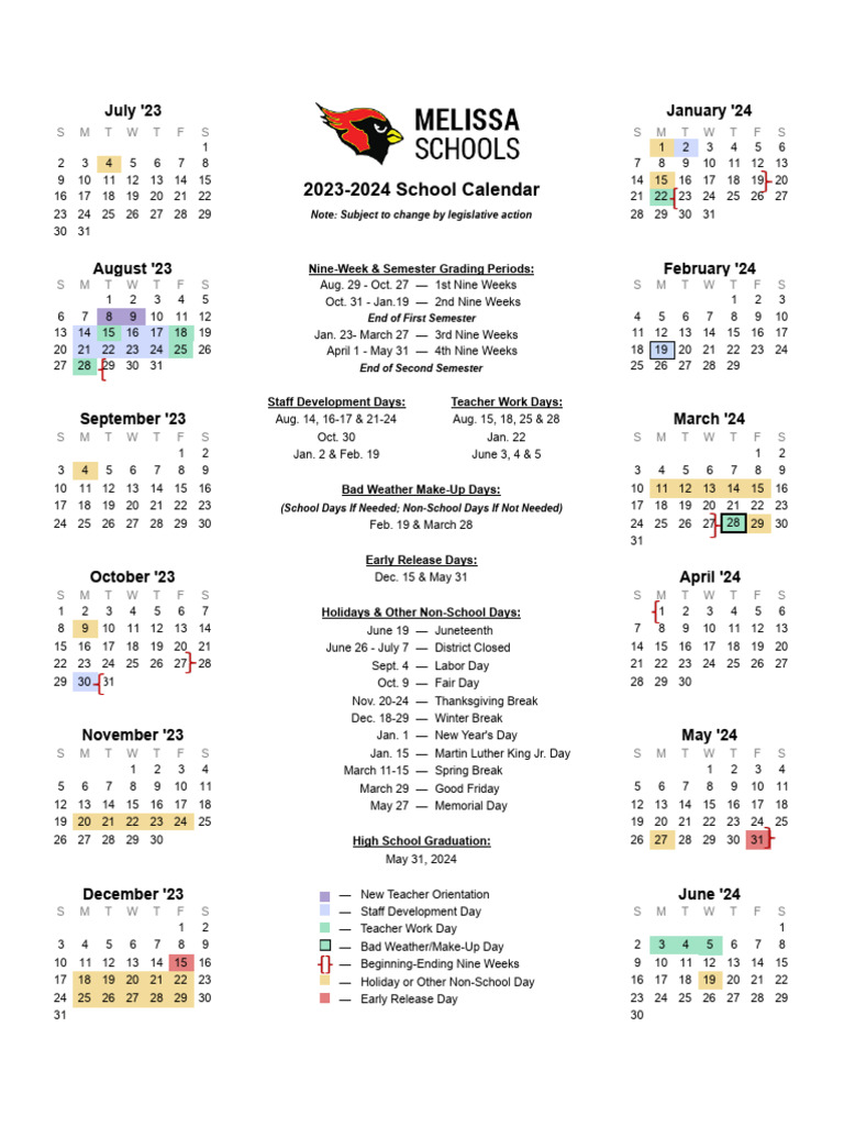 Melissa ISD 2023-2024 Calendar | PDF | Public Holiday | Festival