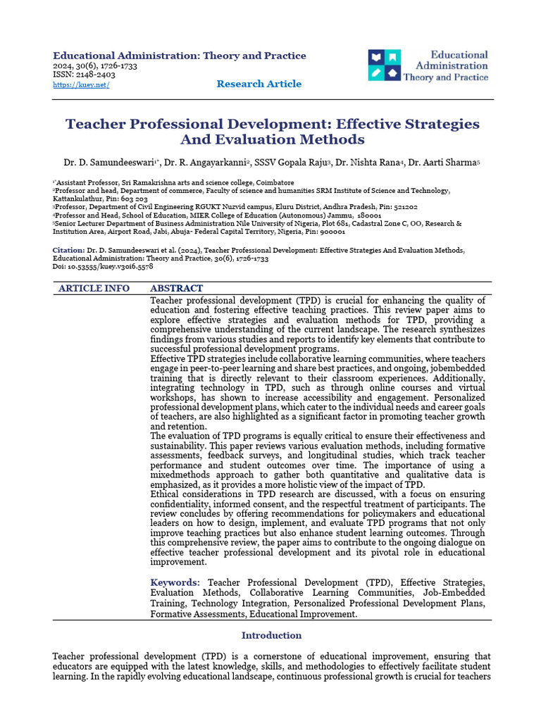 137 Teacher Professional Development | PDF | Systematic Review | Evaluation