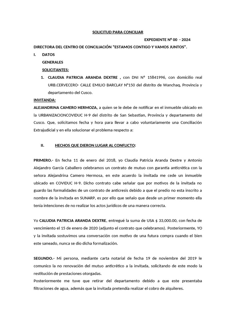 Solicitud para Conciliar Indemnización | PDF | Daños y perjuicios