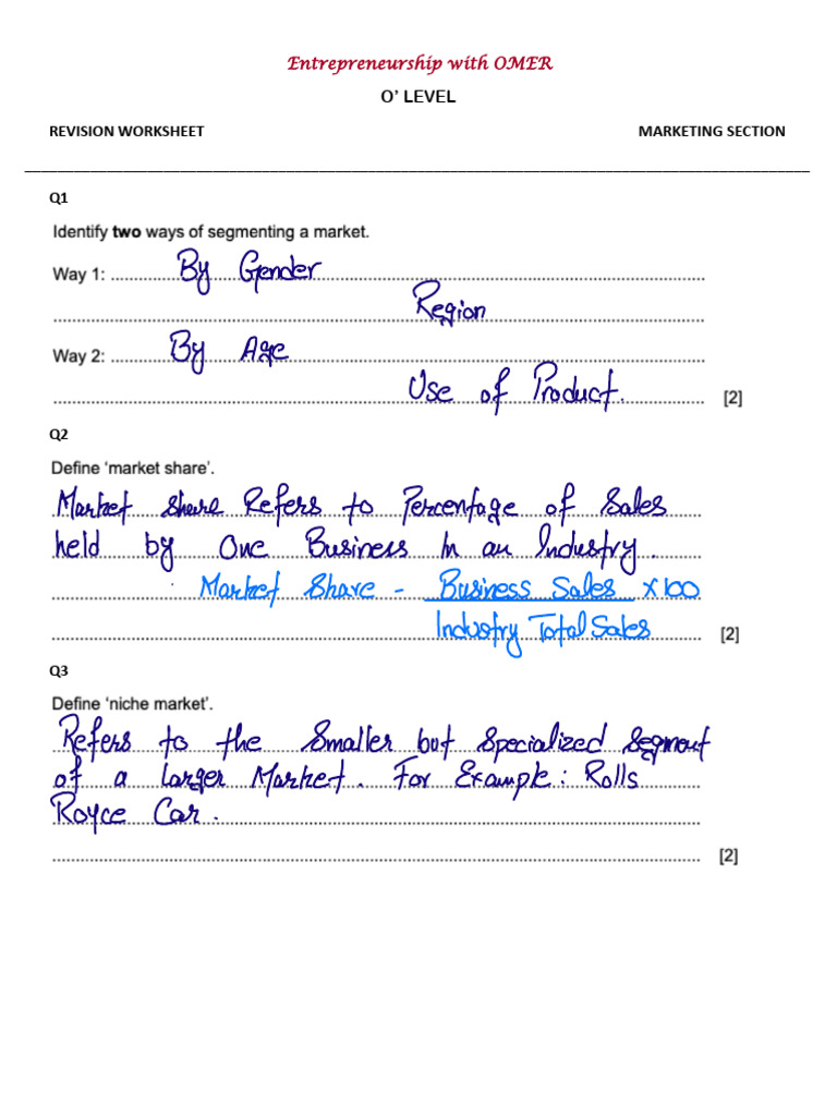 Business Marketing Worksheet | PDF | Marketing | Profit (Economics)