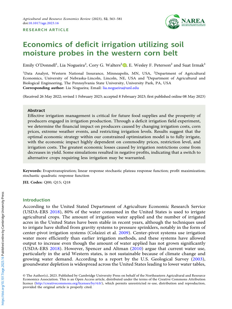 Economics of Deficit Irrigation Utilizing Soil Moisture Probes in The ...