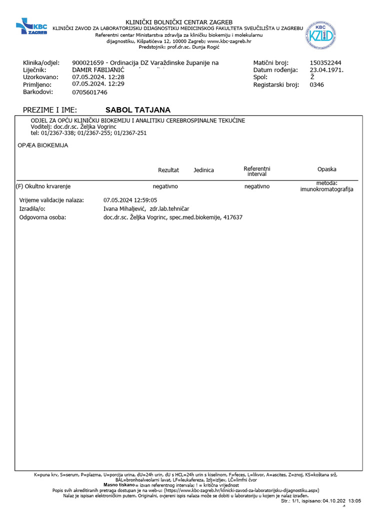 Nalaz Laboratorijskih Pretraga 7492326 | PDF