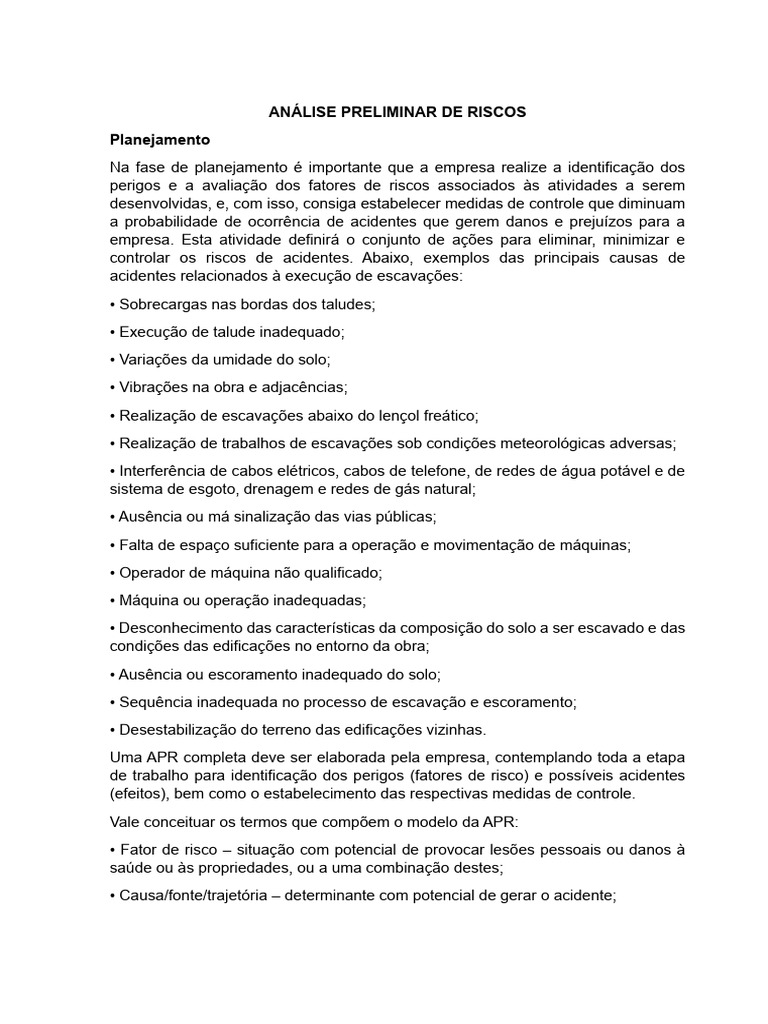 ANÁLISE PRELIMINAR DE RISCOS | PDF | Resgate | Desenvolvimento profissional