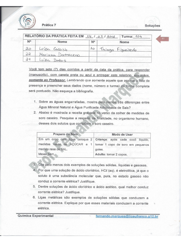 Laboratórico Segundo Tri 1 Ano em | PDF