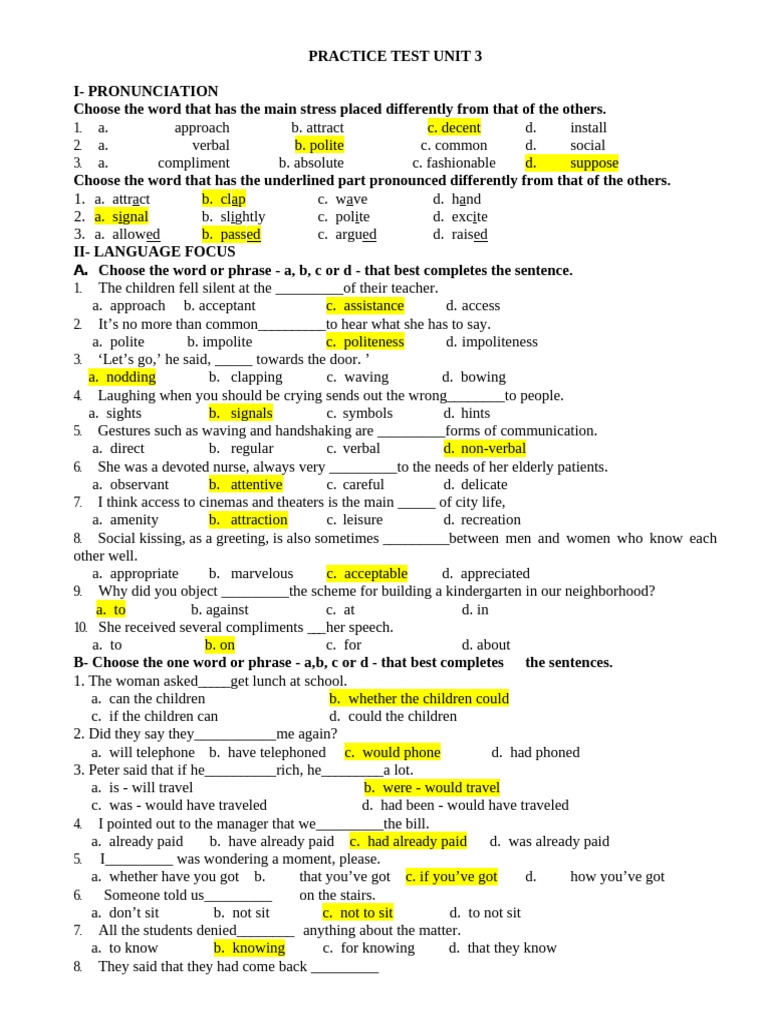 Practice Test Unit 3 | PDF | Language Arts & Discipline