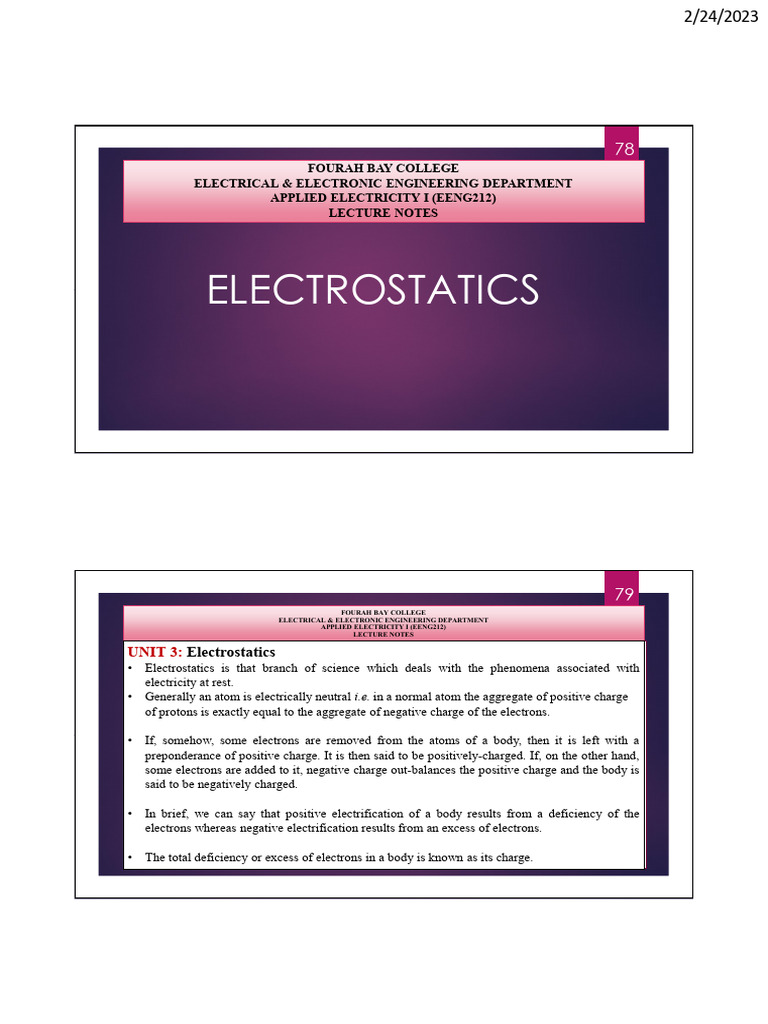 Applied Elect 1. Electrostatics | PDF | Capacitor | Capacitance