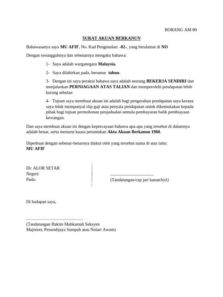BORANG AM 80 - Afif | PDF | Pengelolaan Keuangan & Uang | Ilmu Sosial