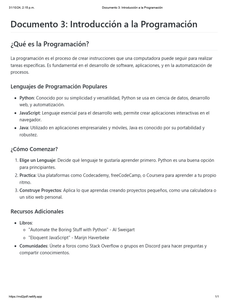 Documento 3 - Introducción A La Programación | PDF