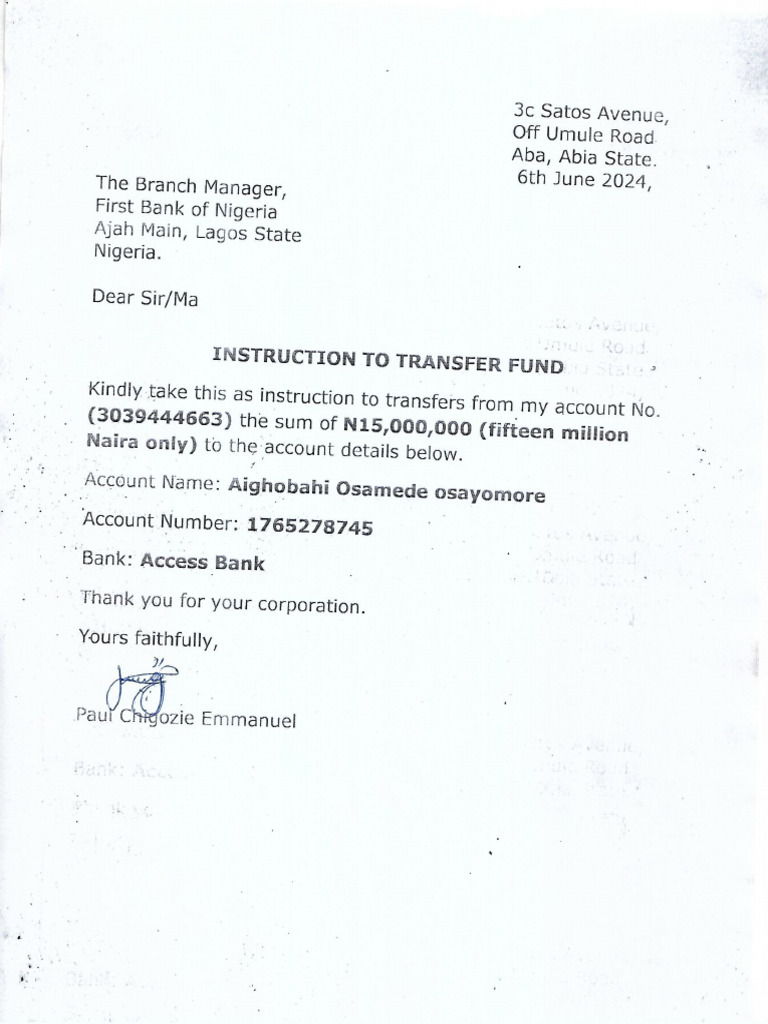 Instruction To Transfer Fund | PDF