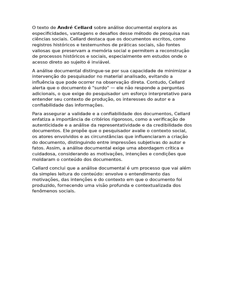 Síntese - Analise documental - André Cellard | PDF