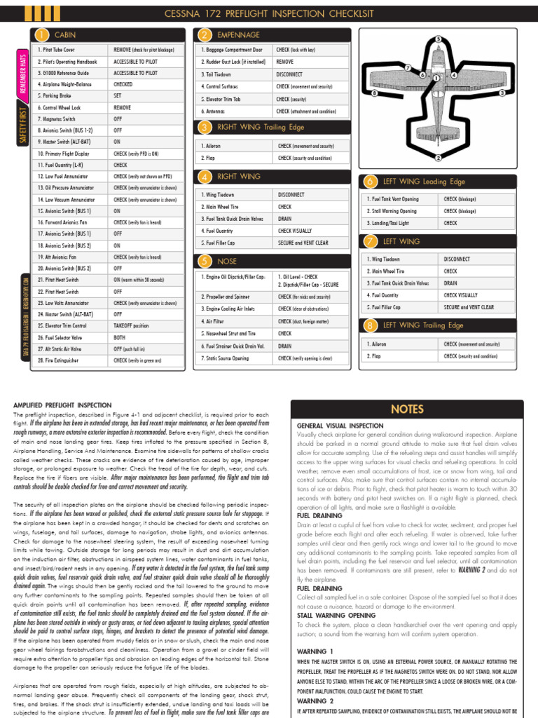 Cessna 172 Preflight Checklist | PDF | Flight Control Surfaces | Aerospace