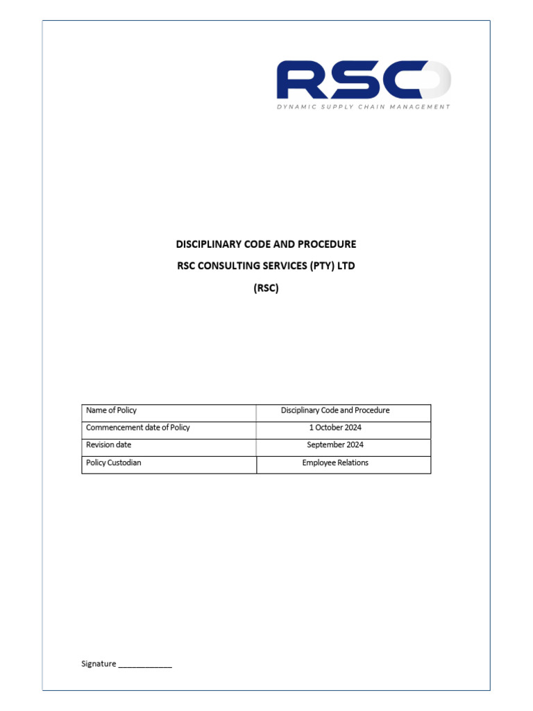 RSC Disciplinary Code & Procedure | PDF | Employment | Disciplines