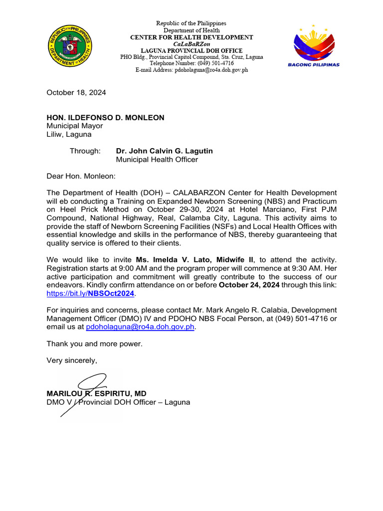 LILIW NBS Training Invitation | PDF