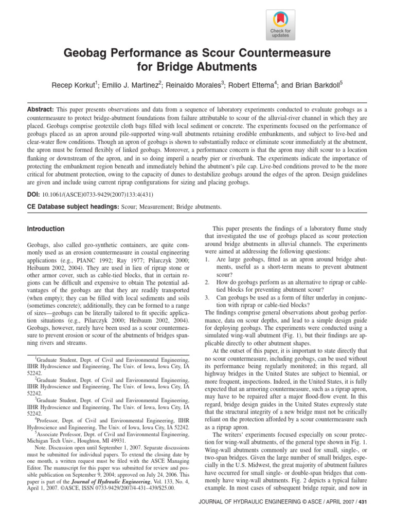 Obag Performance As Scour Countermeasure For Bridge Abutments-Repetido ...
