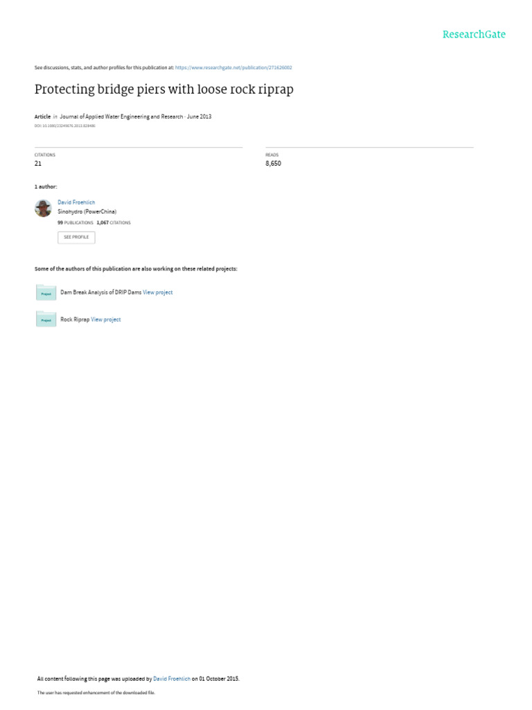 Protecting Bridge Piers With Loose Rock Riprap: Journal of Applied Water Engineering and ...