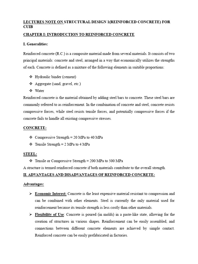 Lectures Note on Structural Design 1 | PDF | Concrete | Reinforced Concrete