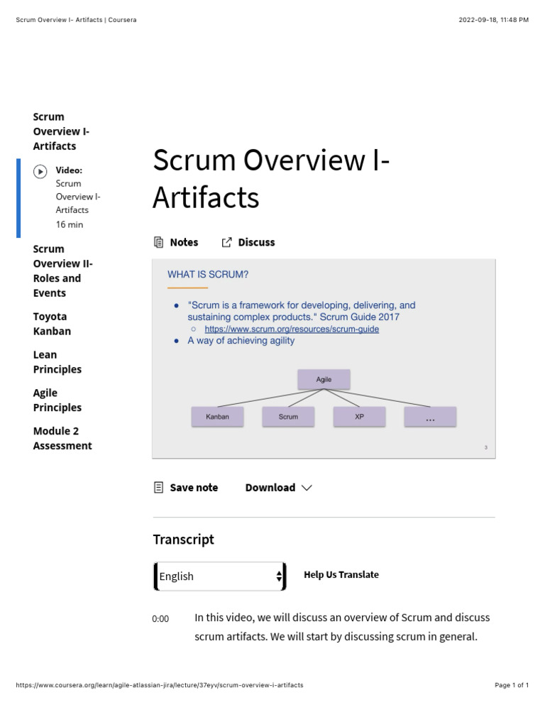 Scrum Overview I - Artifacts - Coursera | PDF | Art | Computers