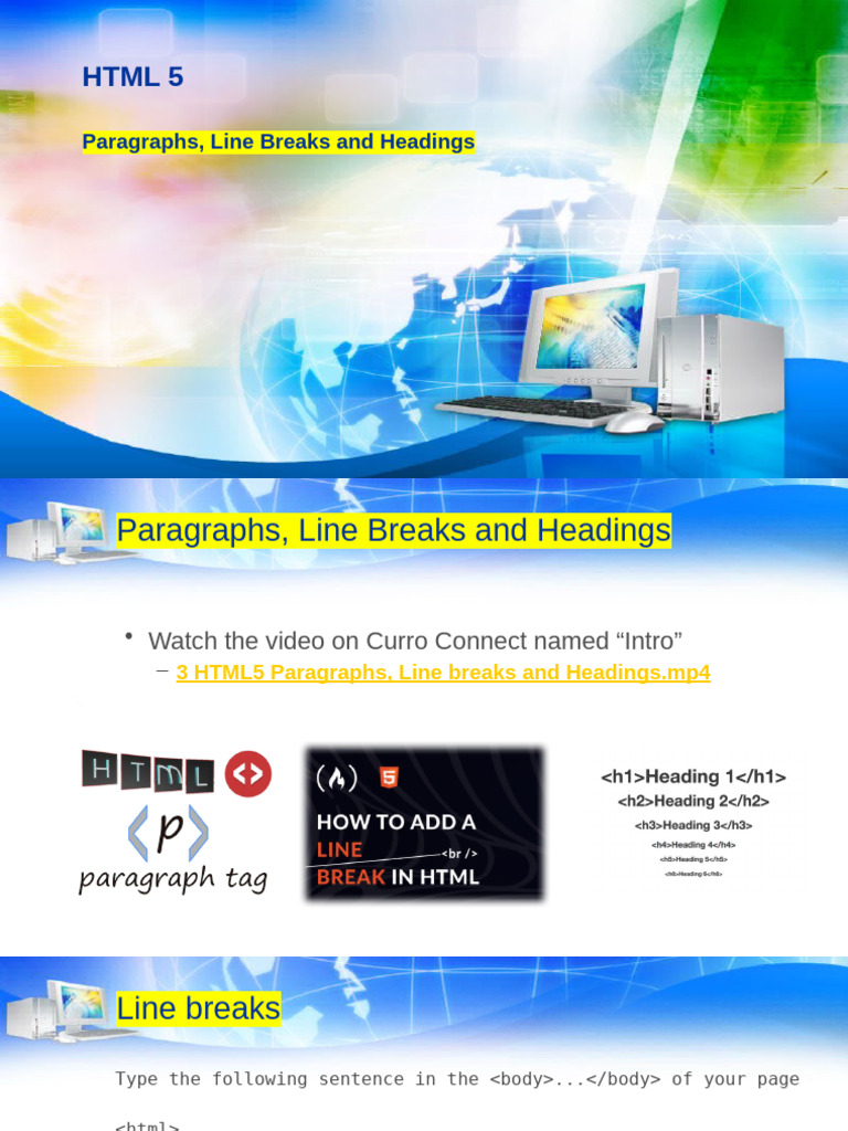 Lesson 2 - Paragraphs, Line Breaks and Headings | PDF