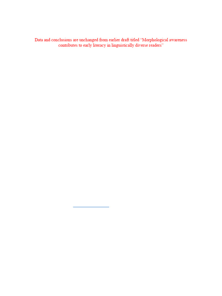 Morphological Awareness Contributes To Early Literacy in 4xtu1fqhqr ...