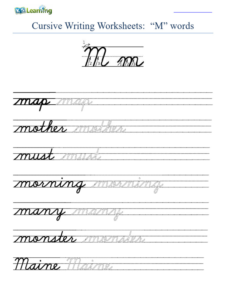 Handwriting Practice Words MM Printable | PDF