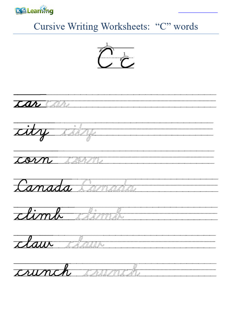 Handwriting Practice Words CC Printable | PDF