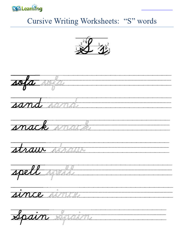 Handwriting Practice Words Ss Printable | PDF