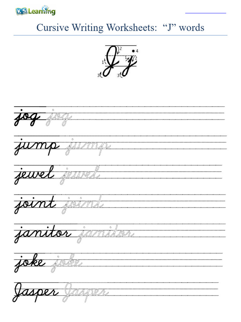 Handwriting Practice Words JJ Printable | PDF
