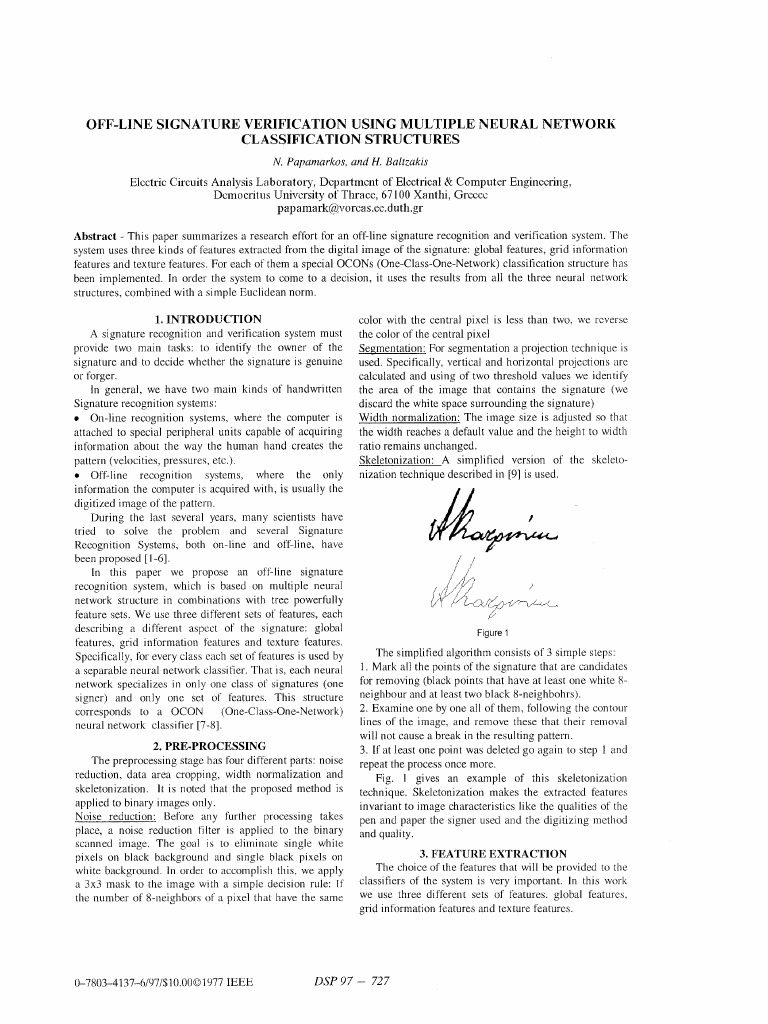 Off-Line Signature Verification Using Multiple Neural Network Classification Structures | PDF ...