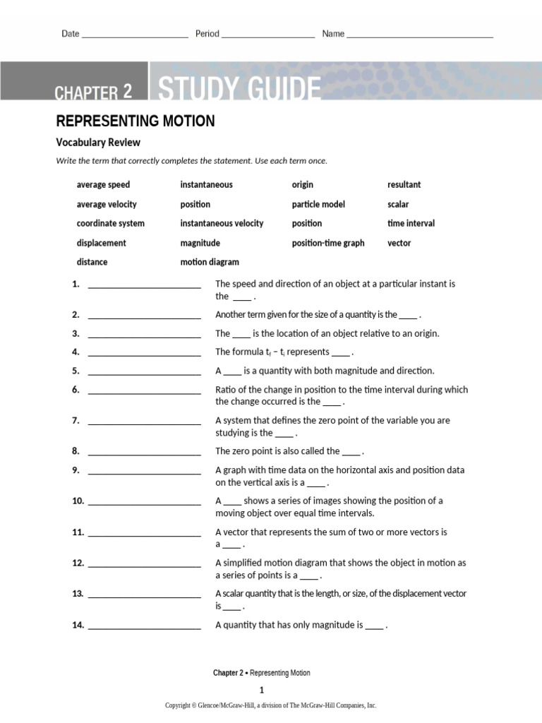 Study Guide Representing Motion Student Editable | PDF | Velocity | Speed