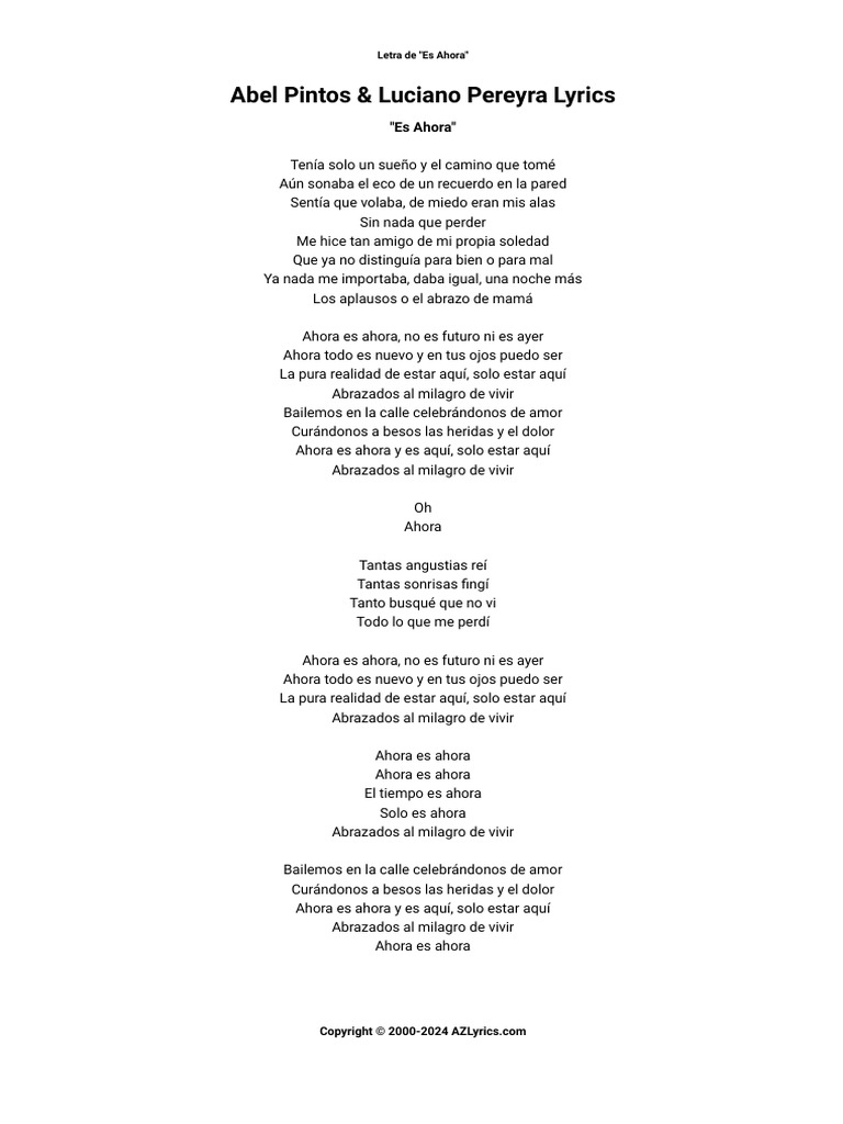 Letra de "Es Ahora" - Abel y Luciano | PDF