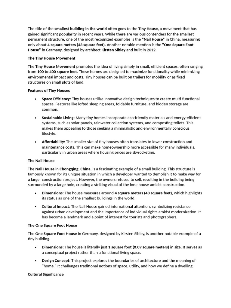 The World's Smallest Buildings Explained | PDF | Natural Environment ...