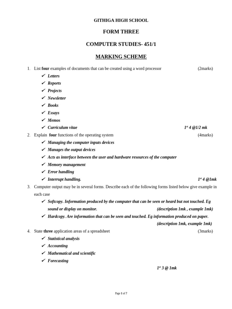 f3 Endt1 2025 Computer Studies - Computer Studies - Marking Scheme ...