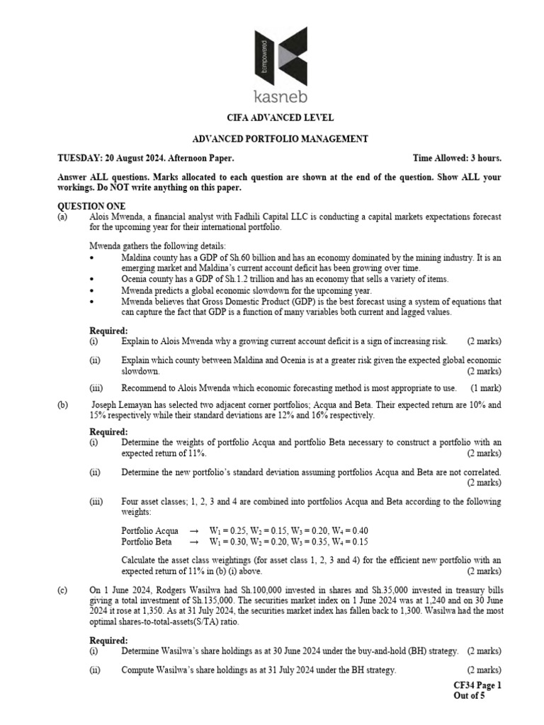 Advanced Portfolio Management Past Papers Pdf Bond Duration Bonds