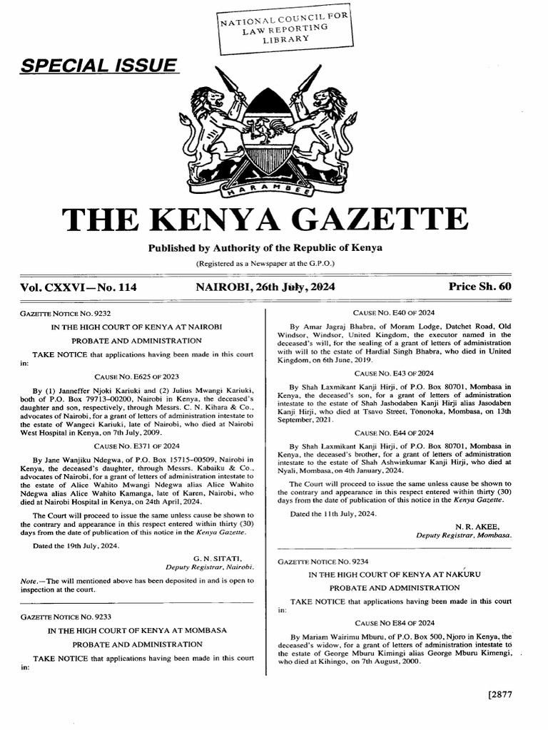 Ke Government Gazette Dated 2024-07-26 No 114 | PDF | Common Law ...