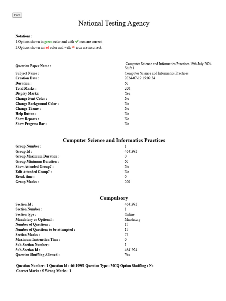 Computer Science Exam Paper Details | PDF | Multiple Choice