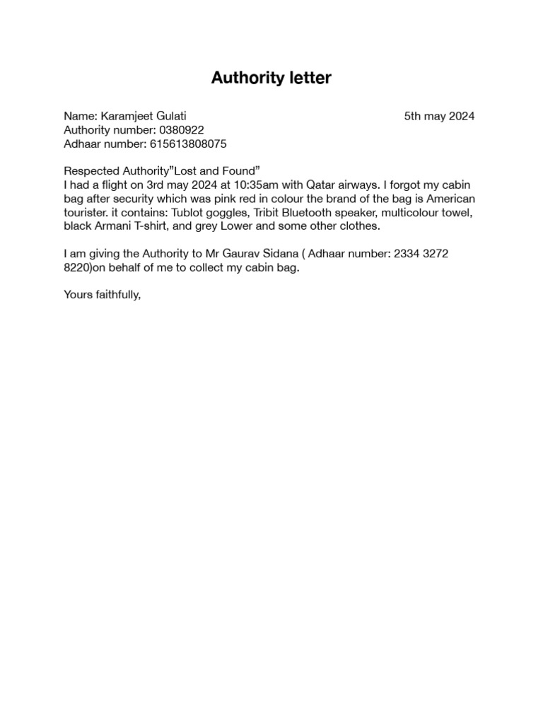 Authority Letter | PDF